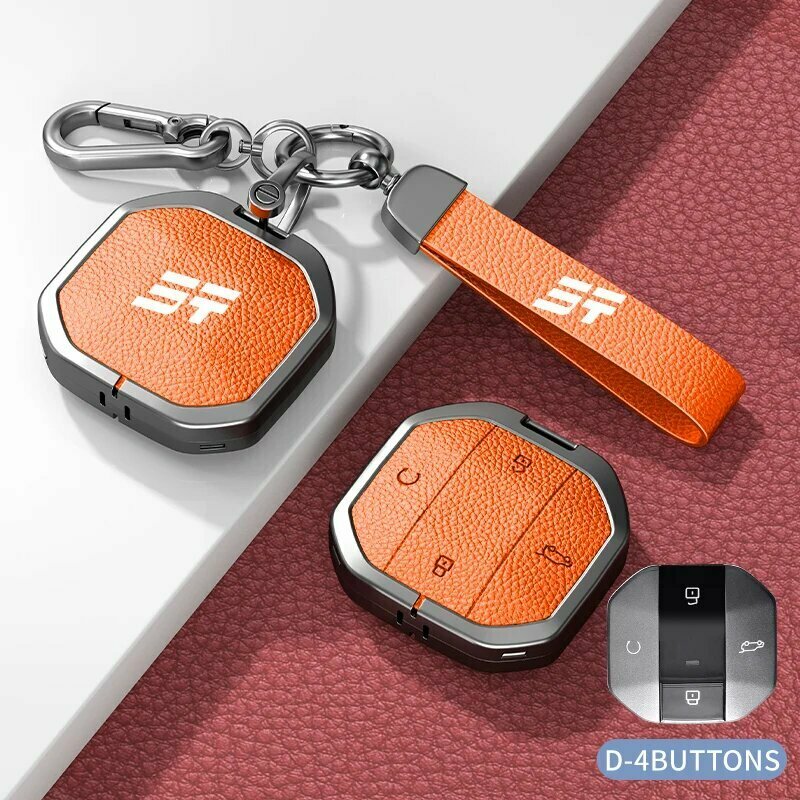 Автомобильный кожаный чехол для ключей из цинкового сплава для Chery Jetour D key orange chain