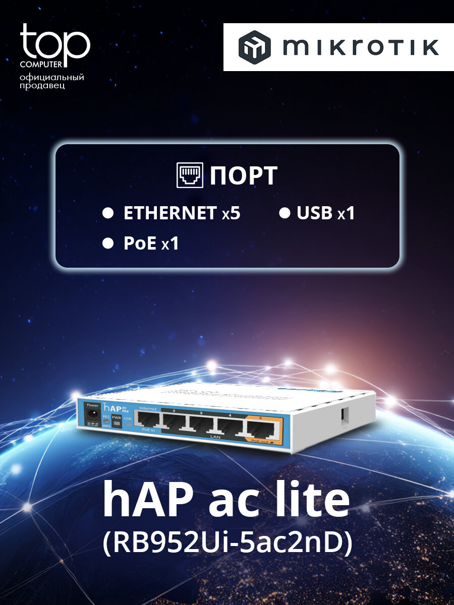 MikroTik Wi-Fi роутер MikroTik hAP AC lite White (RB952Ui-5ac2nD)