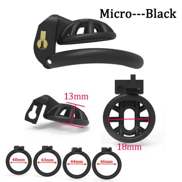 Micro Black клетка целомудрия, 4 размера колец