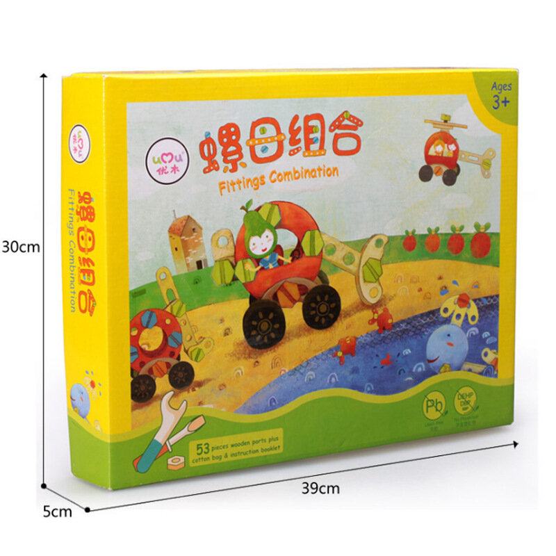 Деревянный набор винтов и гаек для образовательных строительных игрушек, DIY игрушка для мальчиков, натуральное дерево,