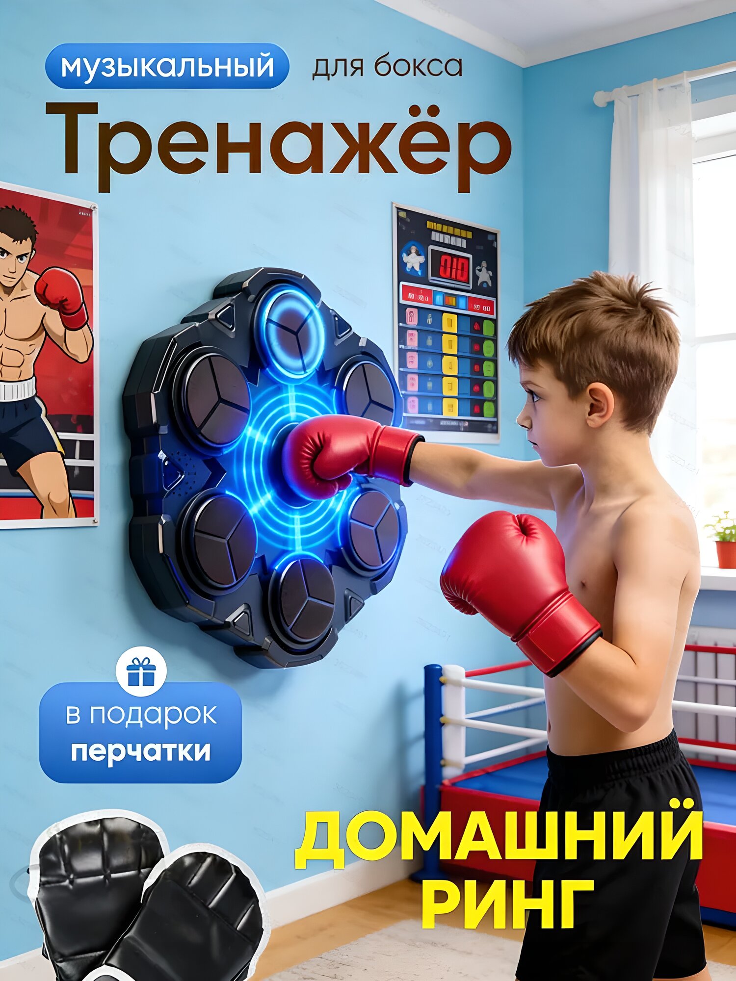 Боксерский тренажер, для зала, пластик, длина 34,4 см, черный