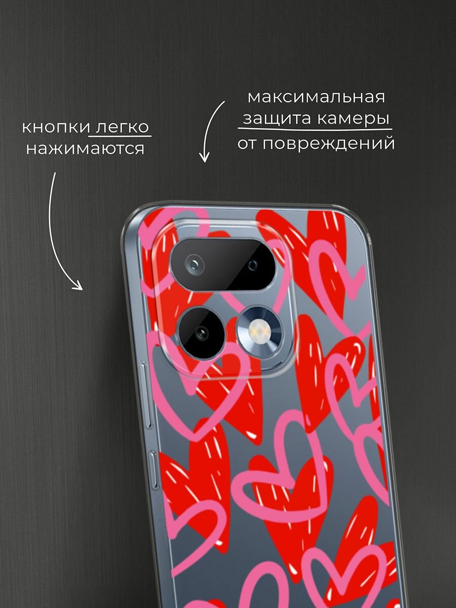 Чехол на Realme 16 Pro / Реалме 16 Про с принтом Hearts doodles, прозрачный — фото 1