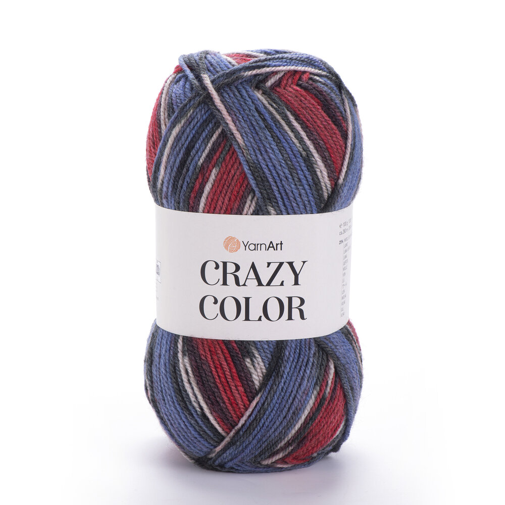 Пряжа для вязания YarnArt Crazy color 164 красный синий 100 гр/260 м 25% шерсть, 75% акрил