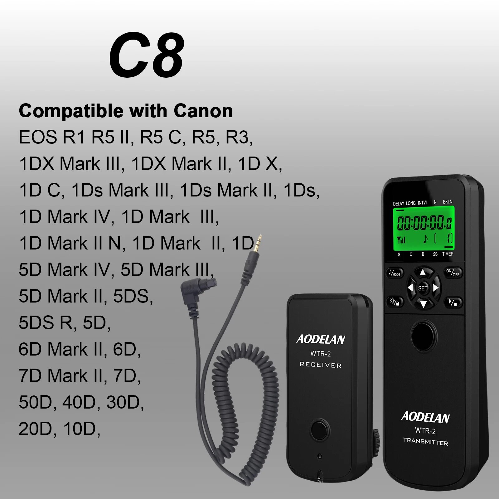 AODELAN WTR-2 Беспроводной пульт для Canon с кабелем C8