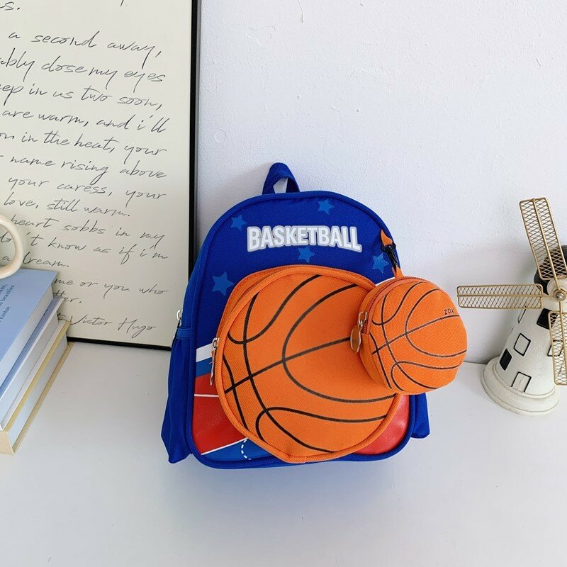 Детский рюкзак with padded air cushion straps and cartoon sports prints for school blue basketball