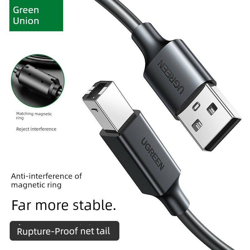 1м Черный USB-кабель для принтера с усиленным сетчатым концом, прочный для HP, Canon, Epson