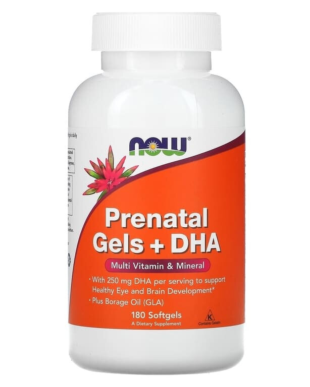 NOW Foods Prenatal Gels + DHA, Пренатальный Комплекс + ДГК 180 гелевых капсул