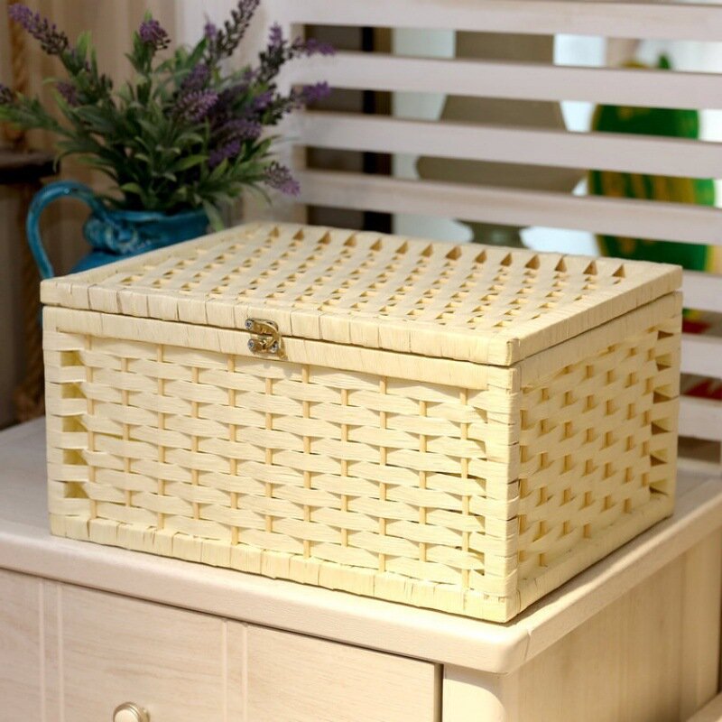 Ротанговый контейнер с замком светлый бежевый средний размер 36x25x17 см для студенческого общежития журналов закусок