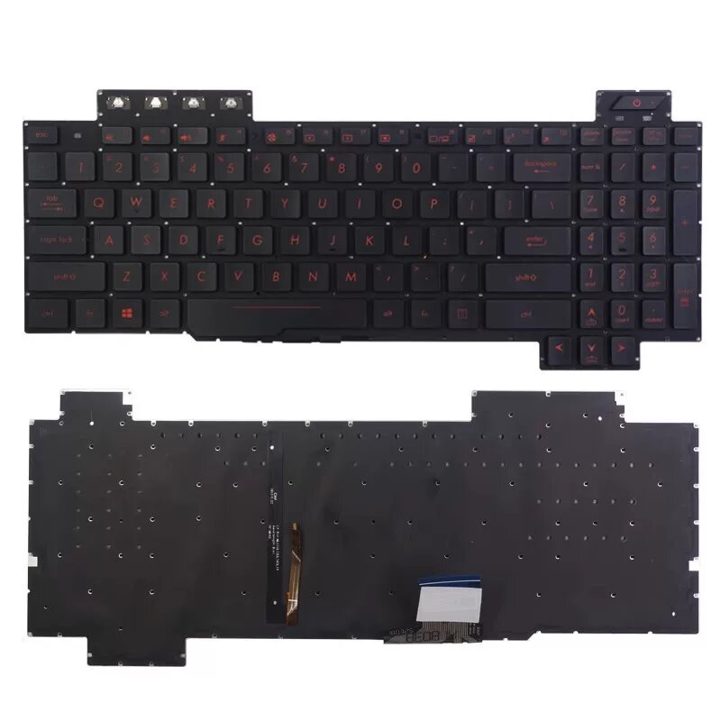 Клавиатура для ноутбука Asus FX705 - Красная подсветка, узкая линия, однотонная