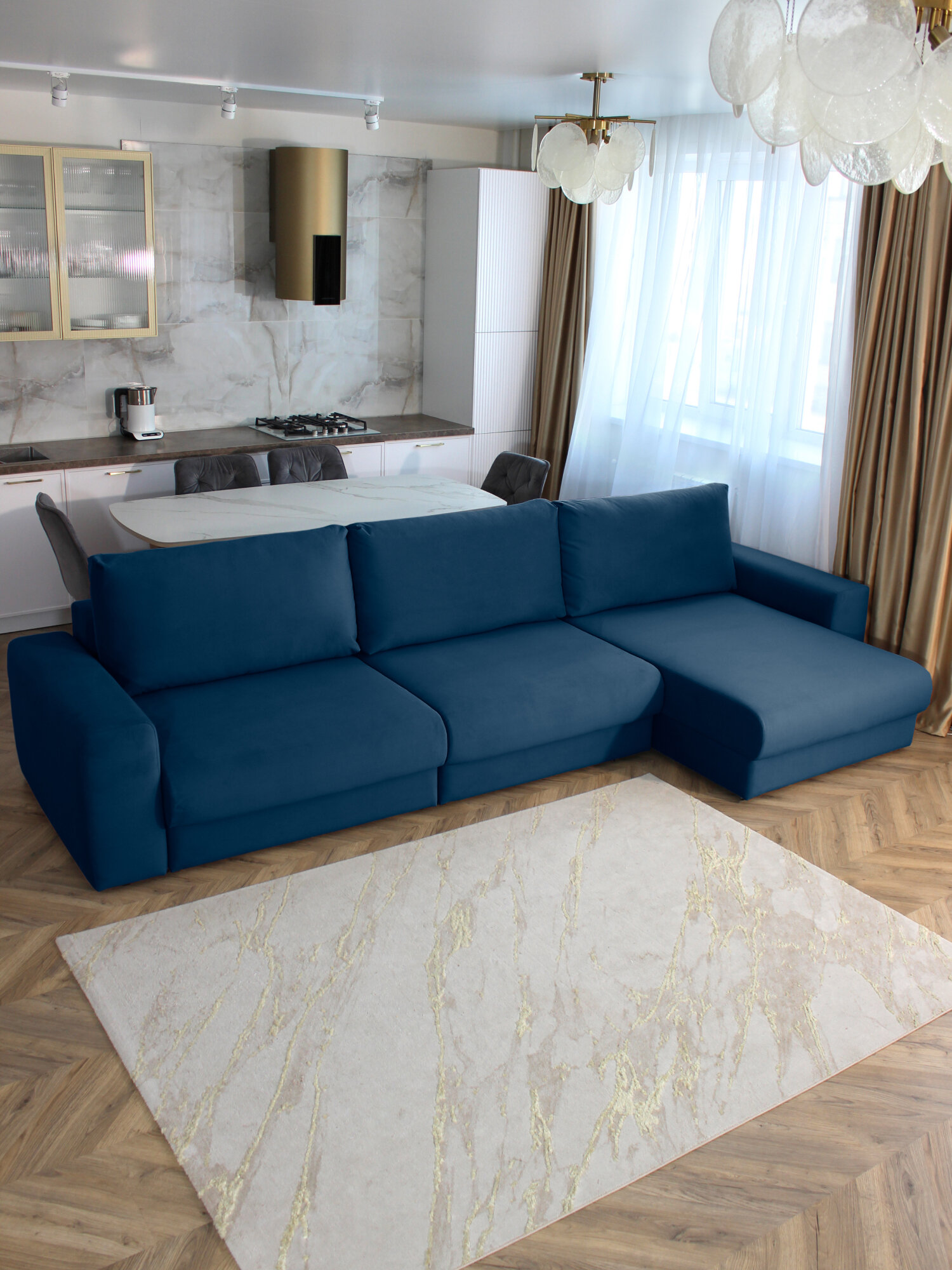 Диван-кровать Лофт синий, правый угол, Независимый Пружинный Блок, механизм выкатная Еврокнижка, 350х155х65 см