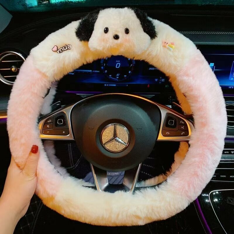 Милый зимний чехол на руль автомобиля Pacha Dog - теплый плюшевый в мультяшном стиле, нескользящий，38cm