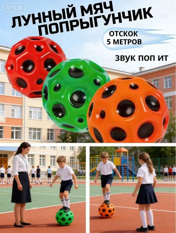 Лунный мяч-попрыгунчик, набор 4 штуки, звук поп ит