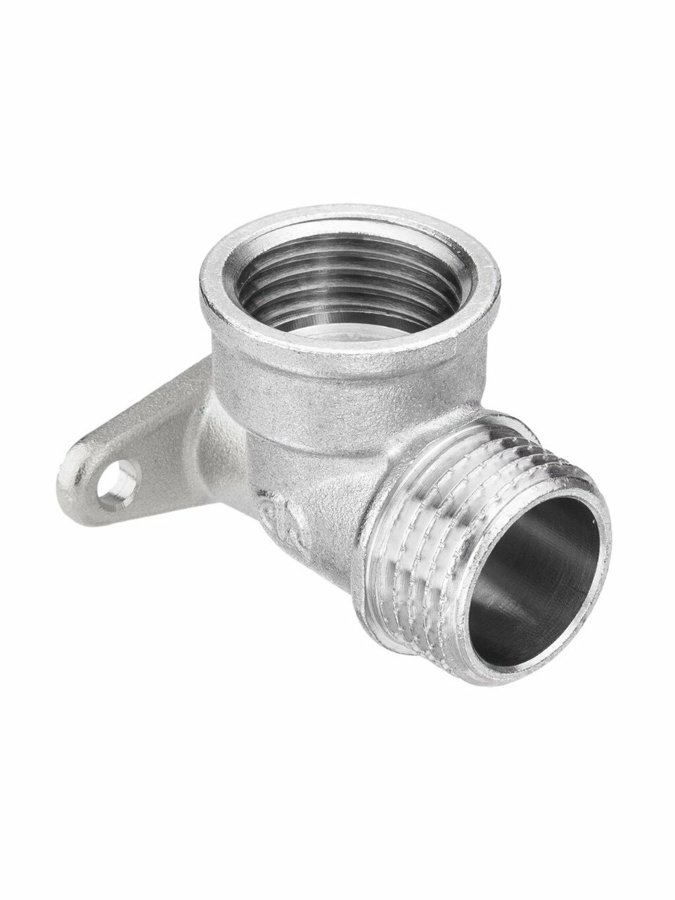 Уголок латунный AquaLink 1/2" 90 градусов с креплением, никелированный резьбовой фитинг для систем водоснабжения и отопления