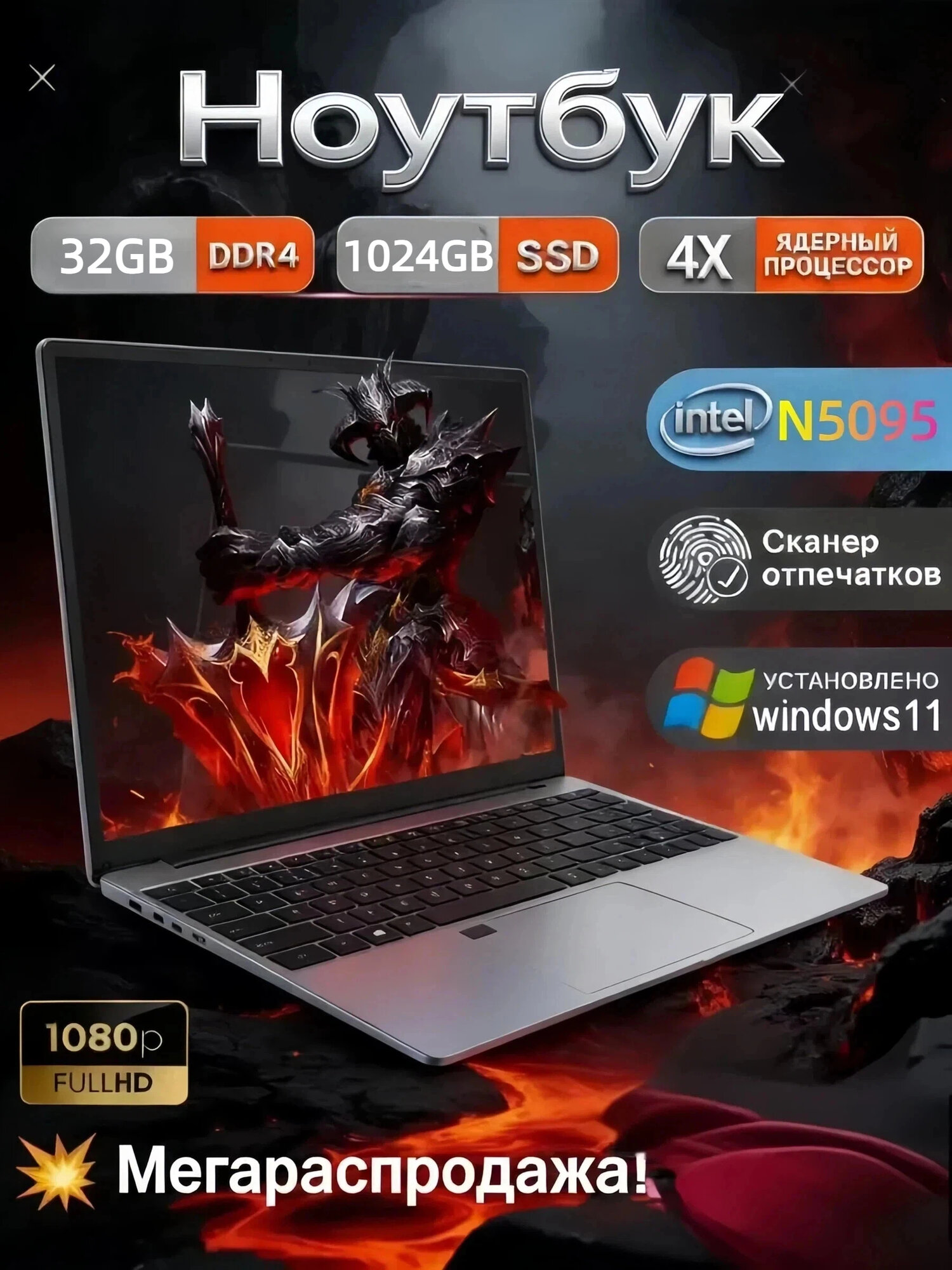 Ноутбук 15,6 дюйма, Intel N5095,32 ГБ, SSD 1024 ГБ, графические процессоры Intel UHD , Windows 11, русская клавиатура