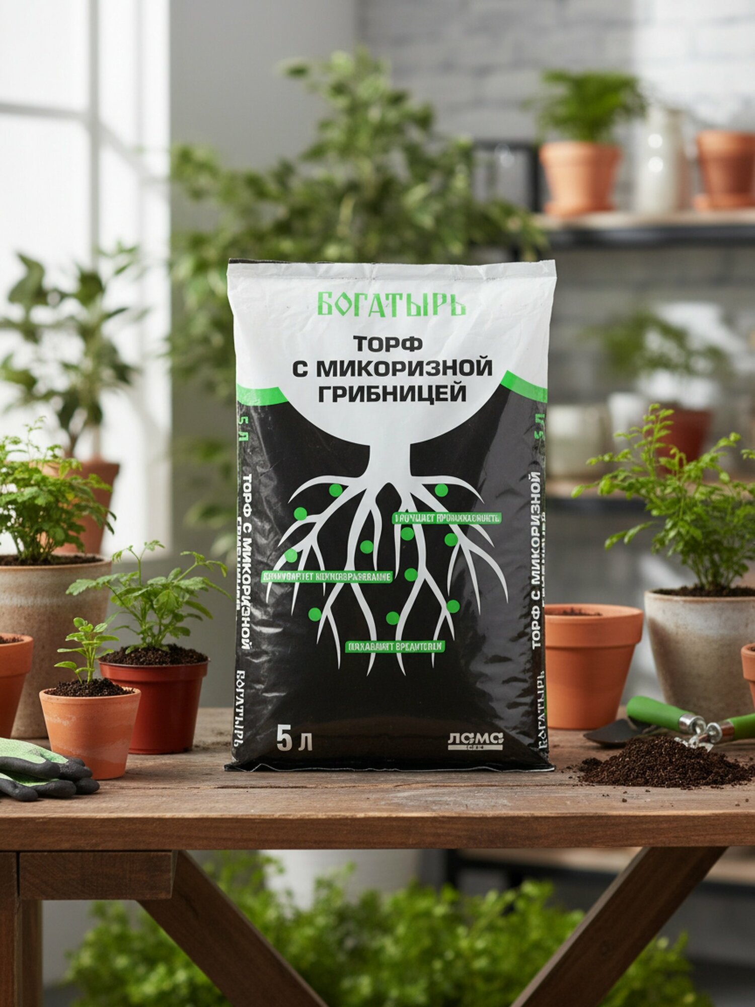 Универсальный торфяной грунт Богатырь 5 л с микоризной грибницей от бренда Лама Торф для посадки и обогащения почвы