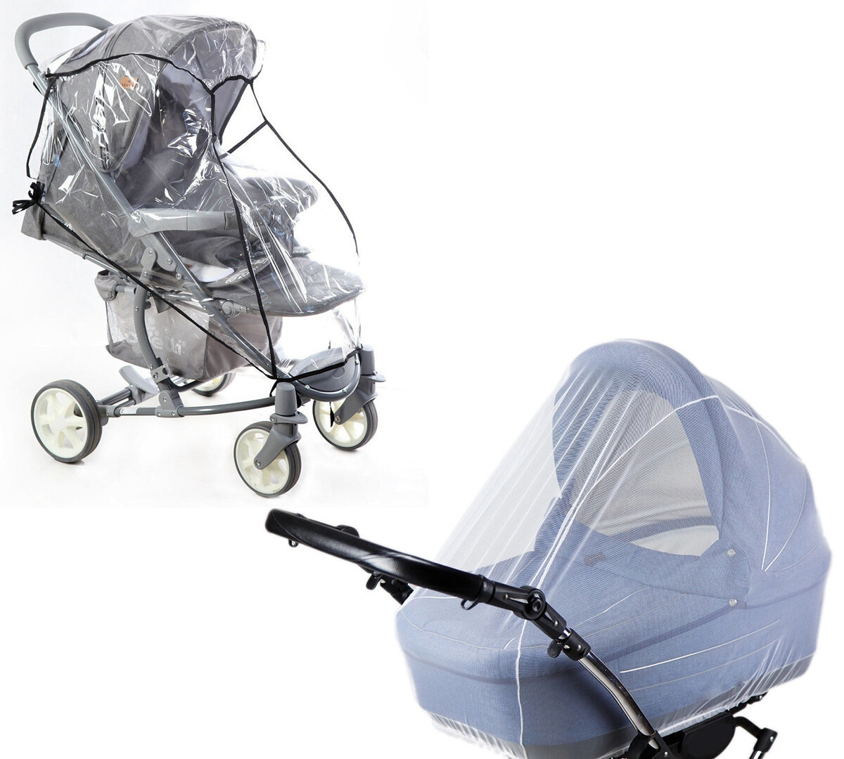 Комплект для коляски: дождевик на прогулочную коляску и универсальная москитная сетка