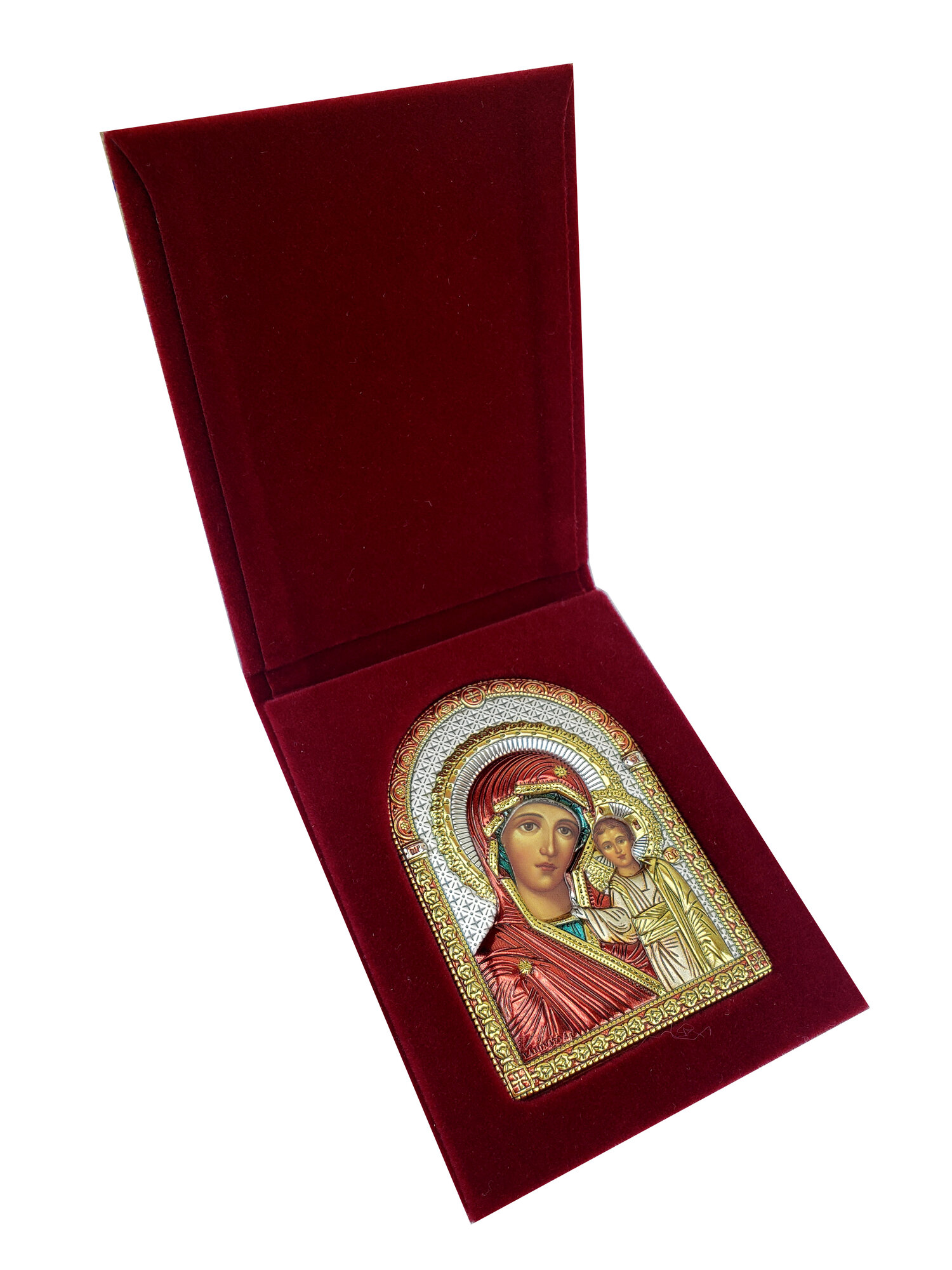 Икона, казанская 7*9 бархатный складень, Эстет, без вставки