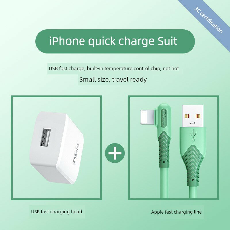 Бирюзово-зеленый кабель Apple Lightning с правым углом и зарядным устройством, 1 м - Быстрая зарядка, прочный для