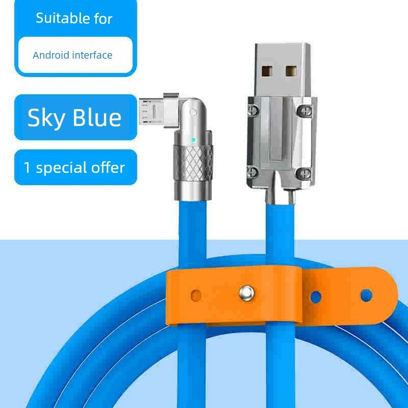 Цинковый сплав 180-градусный поворотный кабель USB к Android, небесно-голубой, 1 шт, 1,8 м гибкий кабель для устройств