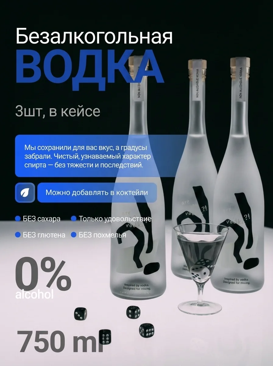 Безалкогольная водка "Are you?", альтернатива классической водки, 0% спирта, 30 ккал, набор 3 шт