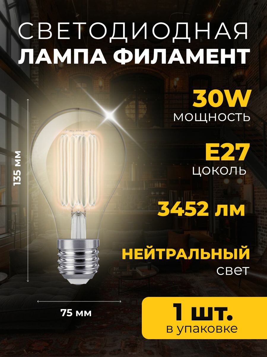 Светодиодная лампа лофт филаментSmartbuy-A75-30Вт/4000К/E27 (SBL-A75F-30-40K-E27) 1 шт.