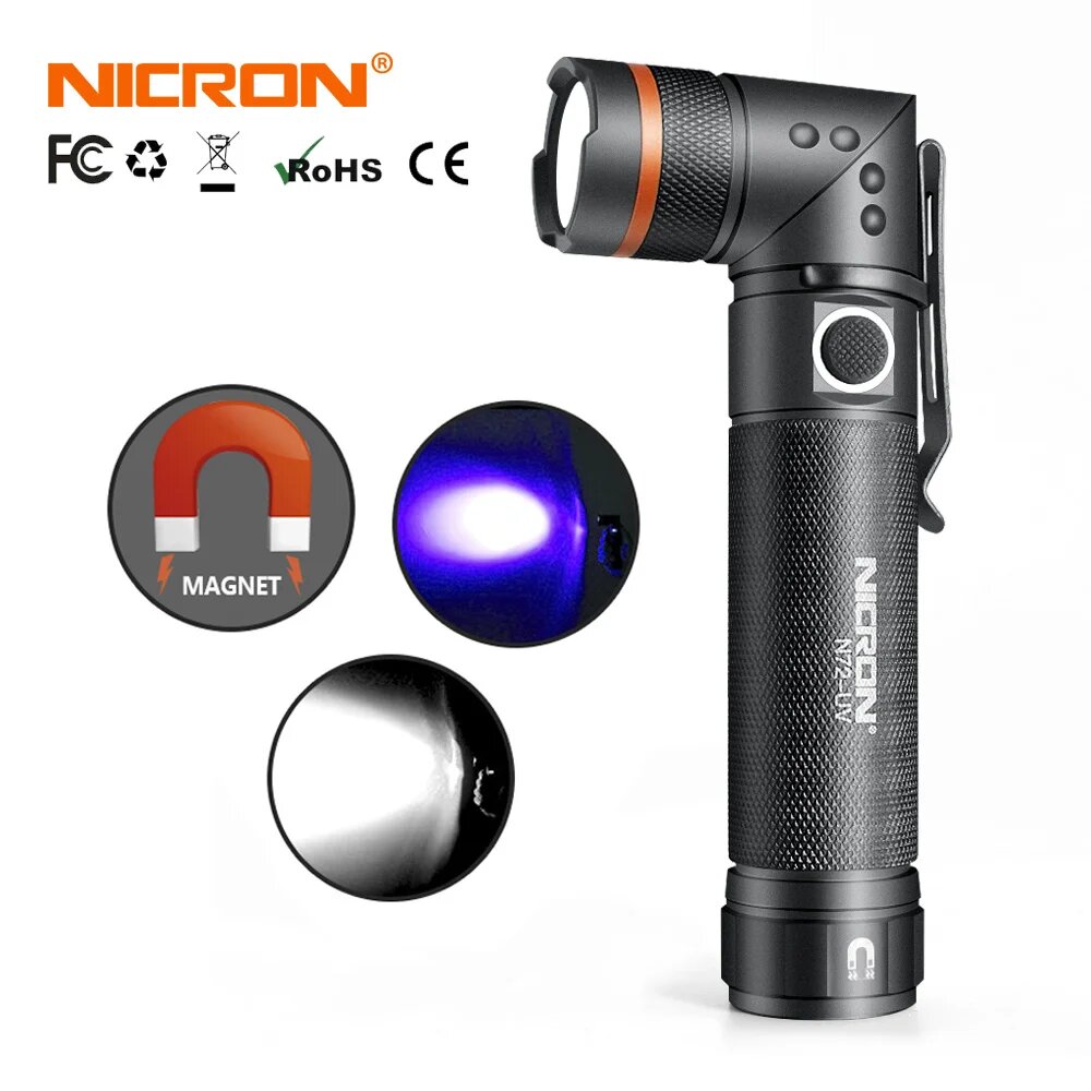 NICRON N72-UV Фонарик налобный с УФ, белый