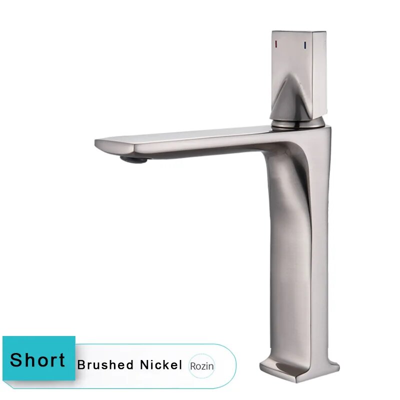 Кран для раковины Rozin Basin Faucets черный матовый для ванной комнаты, смесительный кран для раковины с горячей и холодной водой, хромированный медный кран для раковины в туалете - короткий брашингованный никель