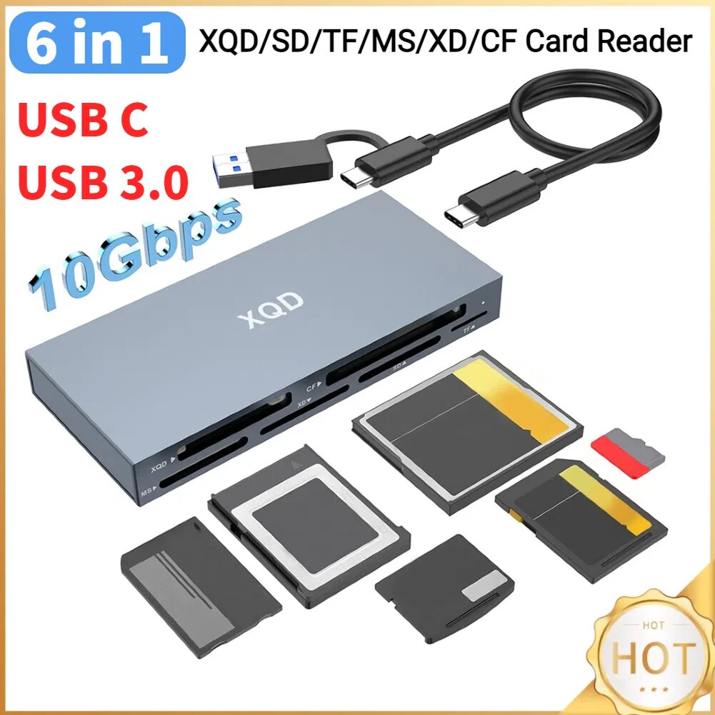 Мульти-считыватель XQD 6 в 1, USB C, USB 3,0 XQD/SD/TF/MS/XD/CF, устройство чтения карт памяти, адаптер для чтения нескольких карт памяти для серии Sony G/M