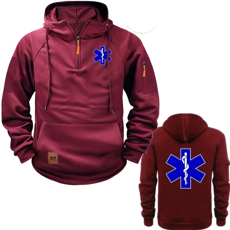 Бордовая мужская толстовка EMT с мед. символом, S