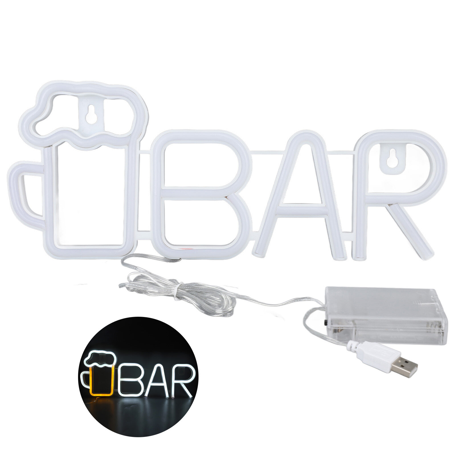 Светодиодная неоновая вывеска в форме BAR, питание от USB или батареек, высокая безопасность, широко используется как неоновая подсветка для спальни, вечеринок, заднего двора, белый цвет BAR