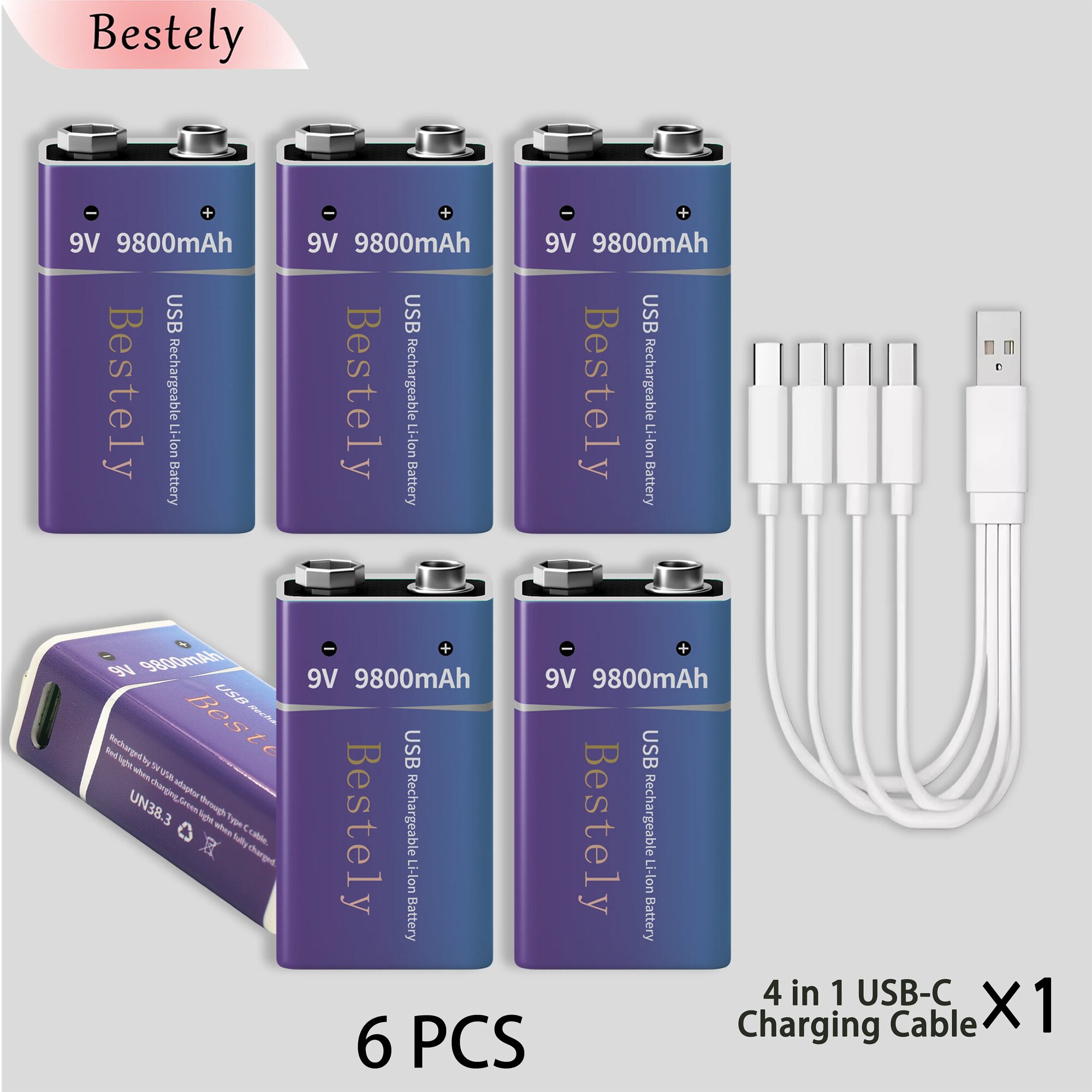 Новая 9V 9800mAh литий-ионная перезаряжаемая батарея Долговечные 9v литий-ионные батарейки с кабелями для дымового датчика микрофонного сигнализатора - 6 штук батарей
