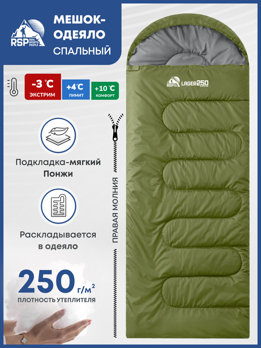 Спальный мешок RSP Lager 250 R (220*75 см, молния справа, цв. олива)