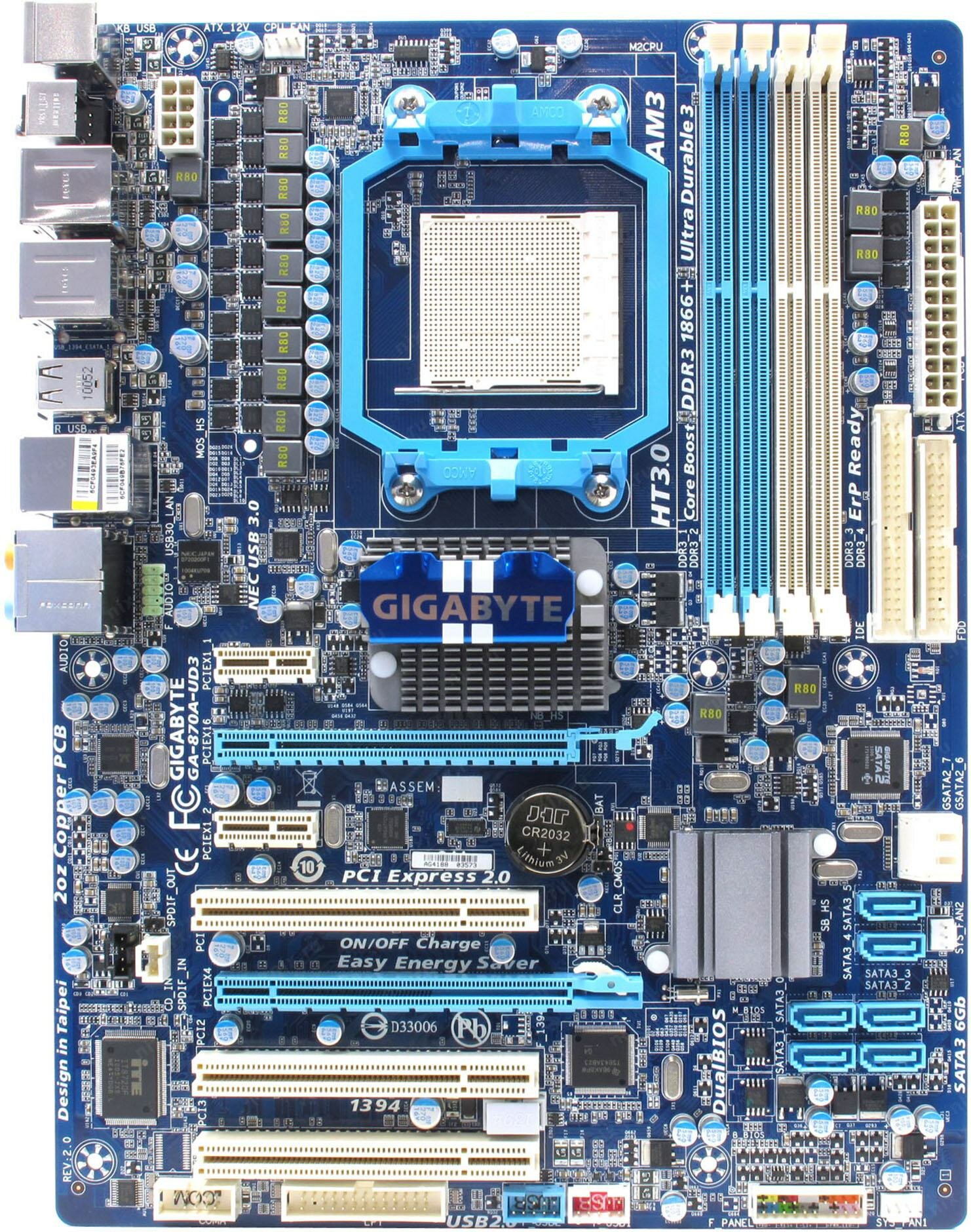 Материнская плата GIGABYTE GA-870A-UD3 SocketAM3 AMD 870 2xPCI-E+GbLAN+1394 SATA RAID ATX 4DDR3