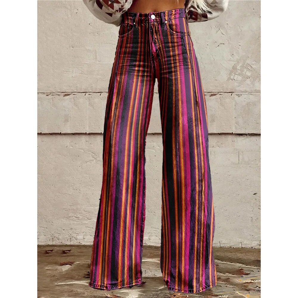 Брюки клеш полосатые женские, XL, Pants 2
