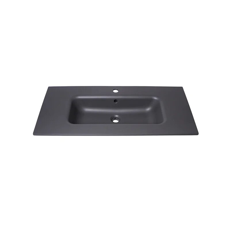 Мебельная раковина Plumberia Selection Ixo ceramica 101 накладная, фарфоровая, со встроенным сливом-переливом, черная, серая, матовая, раковина для ванной, прямоугольная