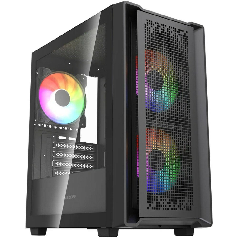 Powercase Корпус Корпус Mistral SM04 ARGB, Tempered Glass, Front Nylon Filter, 3x120mm ARGB PWM fans, чёрный, mATX CMMSM04B-A3