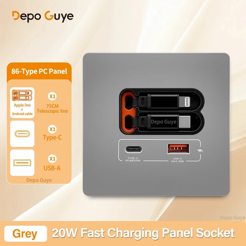 Depo Guye 20W Fast Charging Panel Socket Grey