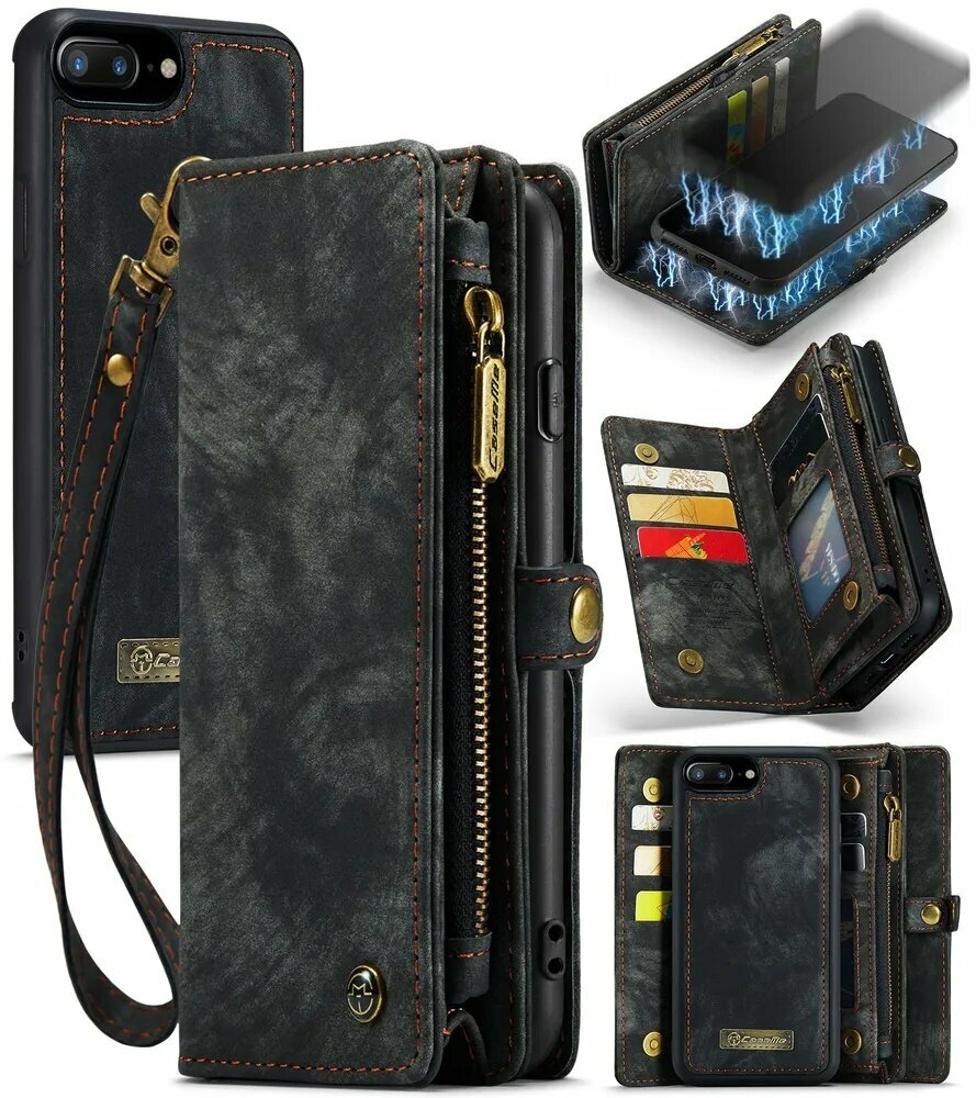 CaseMe Чехол кошелек для Apple iPhone 7 Plus & iPhone 8 Plus / чехол на айфон 7 плюс и айфон 8 плюс телефона Стильный внешний вид, магнитный дизайн 2-в-1, множественная защита