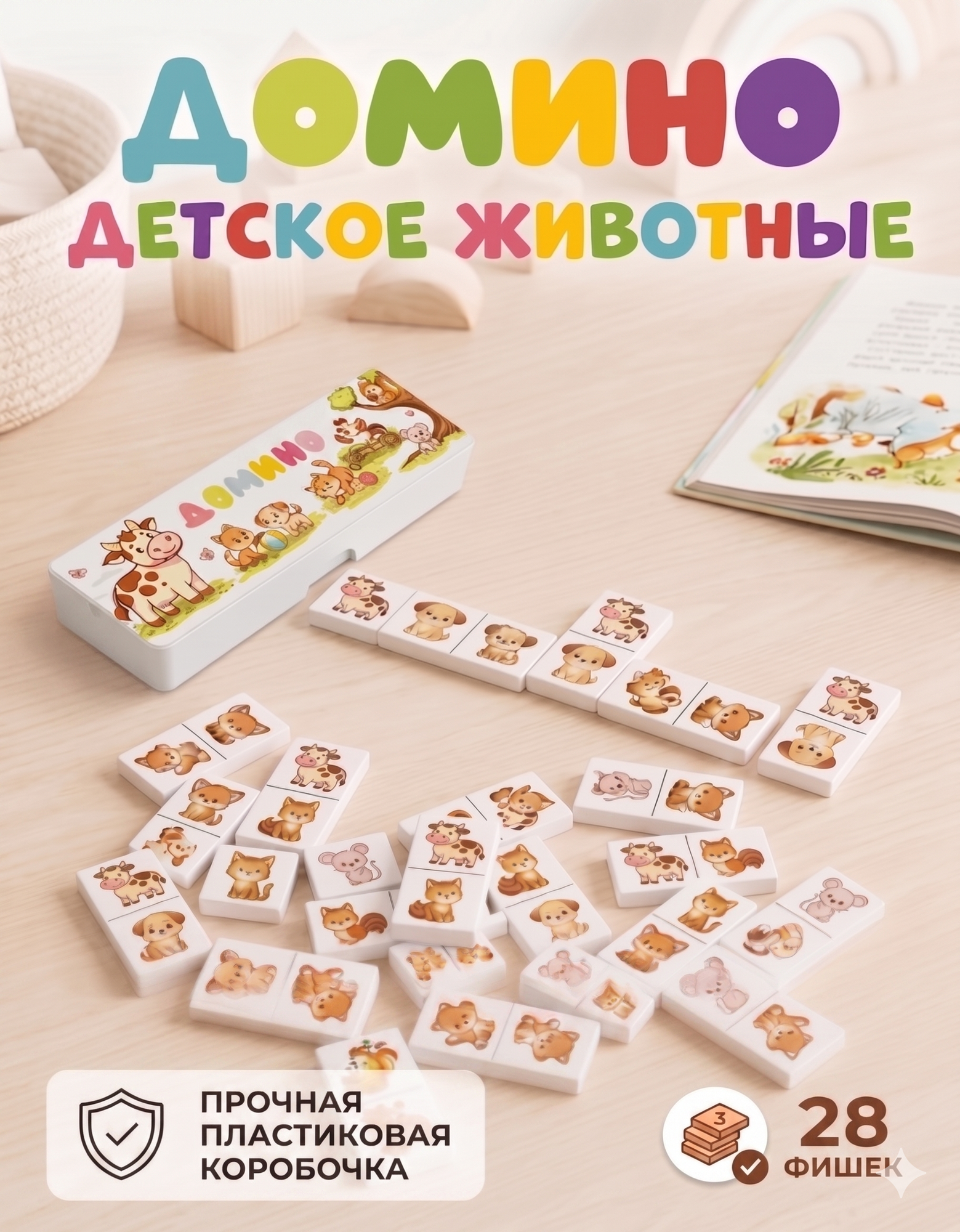 Настольная игра Домино "Животные", детская, для развития логики