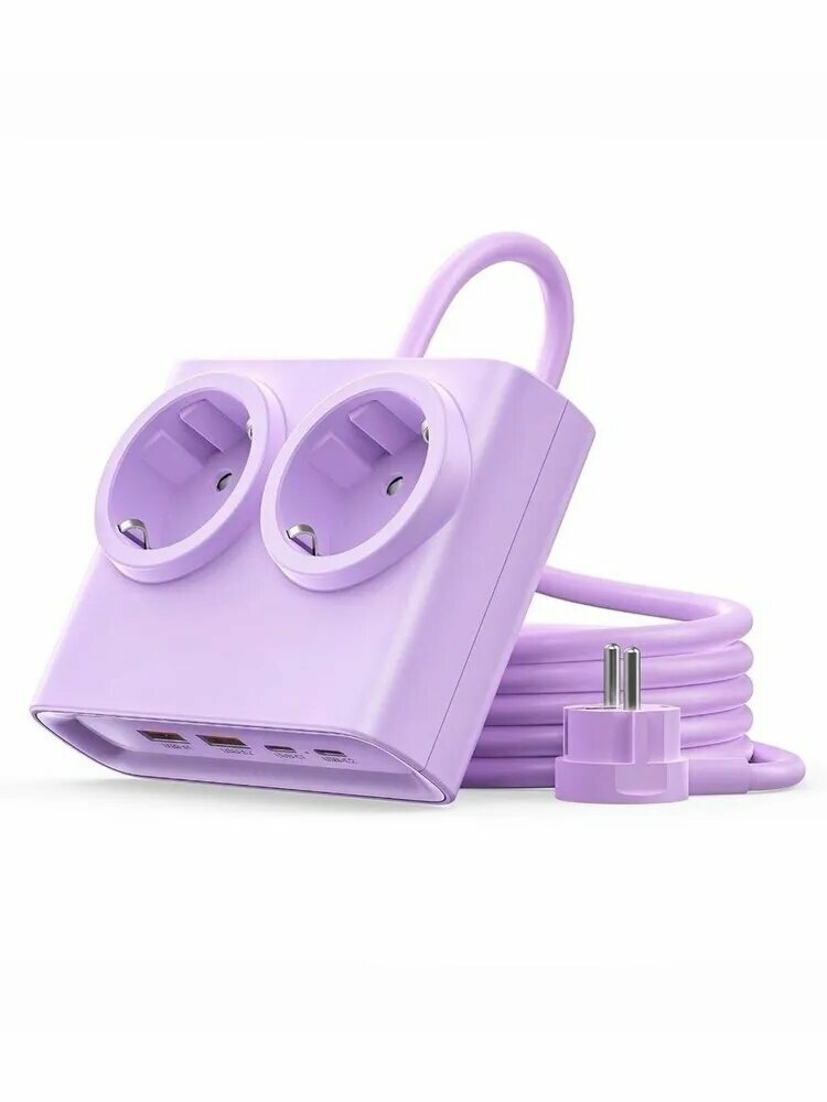 Удлинитель NTONPOWER GaN 25W Ультратонкая плоская вилка, 2 розетки + 4 USB (2C+2A), 1.6м для эстетики вашего рабочего стола