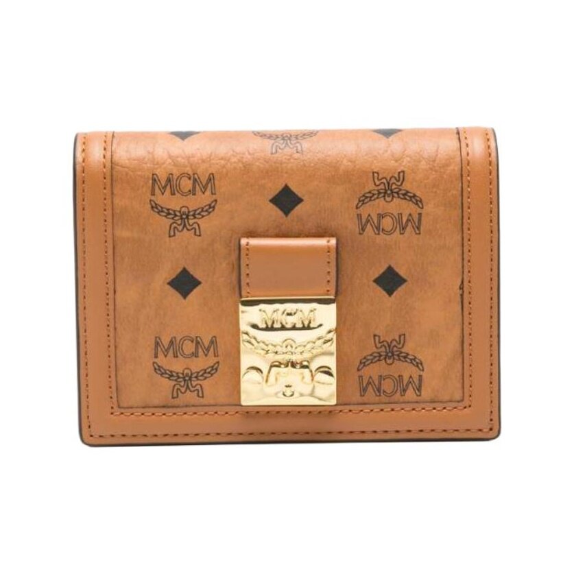 Бумажник MCM, фактура тиснение, коньяк