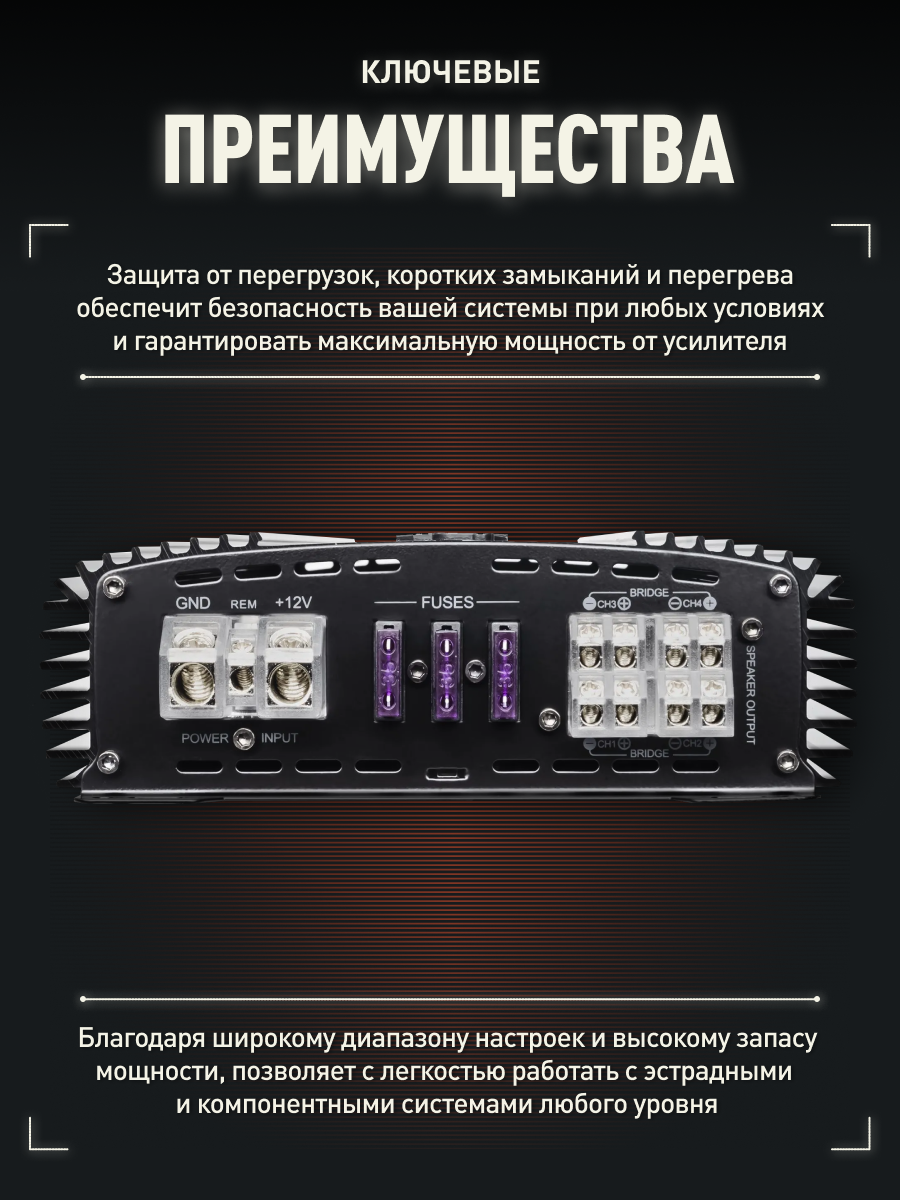 Автомобильный усилитель AMP MASS 4.150, 4 канала, класс AB, 1920 Вт — фото 1
