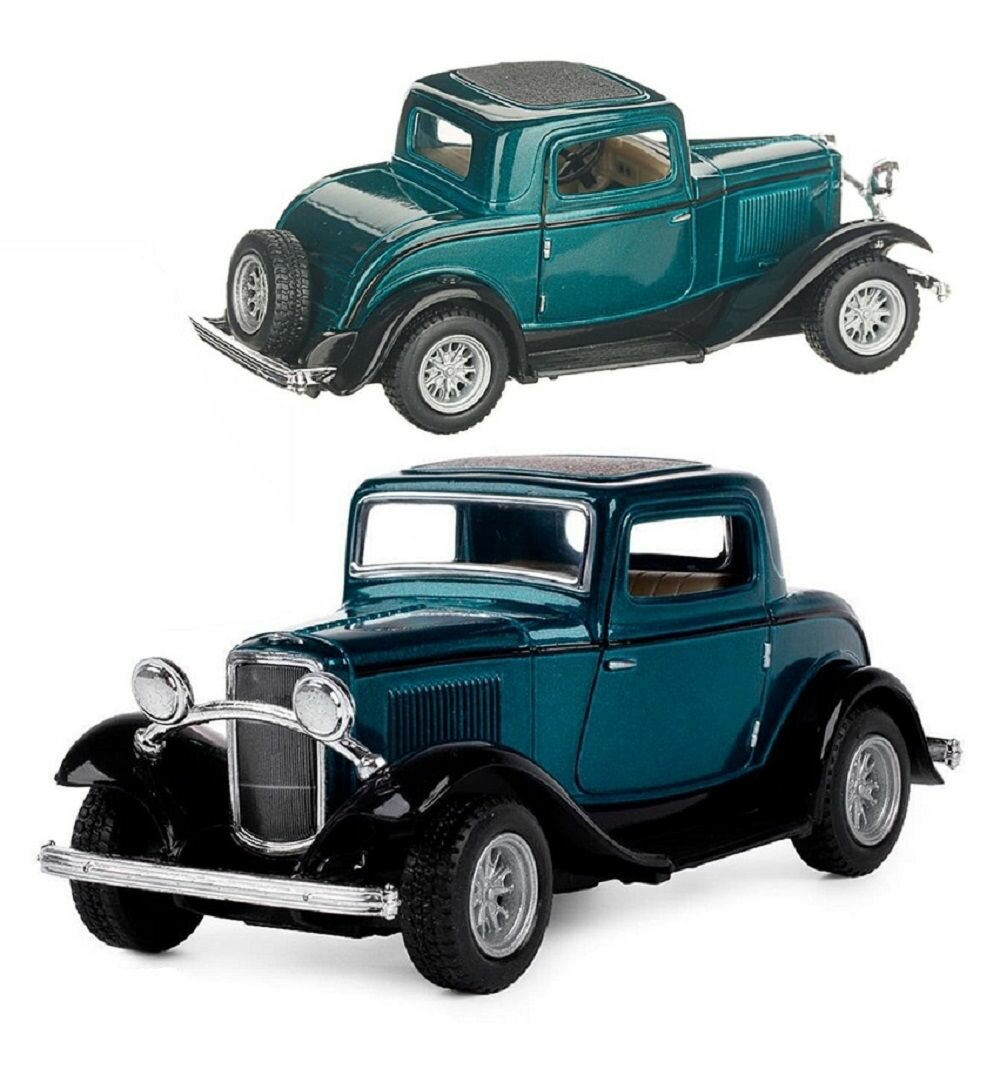 Модель машины Kinsmart "Ford 3-Window Coupe 1932", масштаб 1:34, зеленая, инерционная