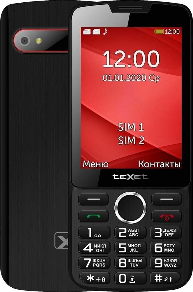 Мобильный телефон кнопочный teXet TM-308, черный, красный