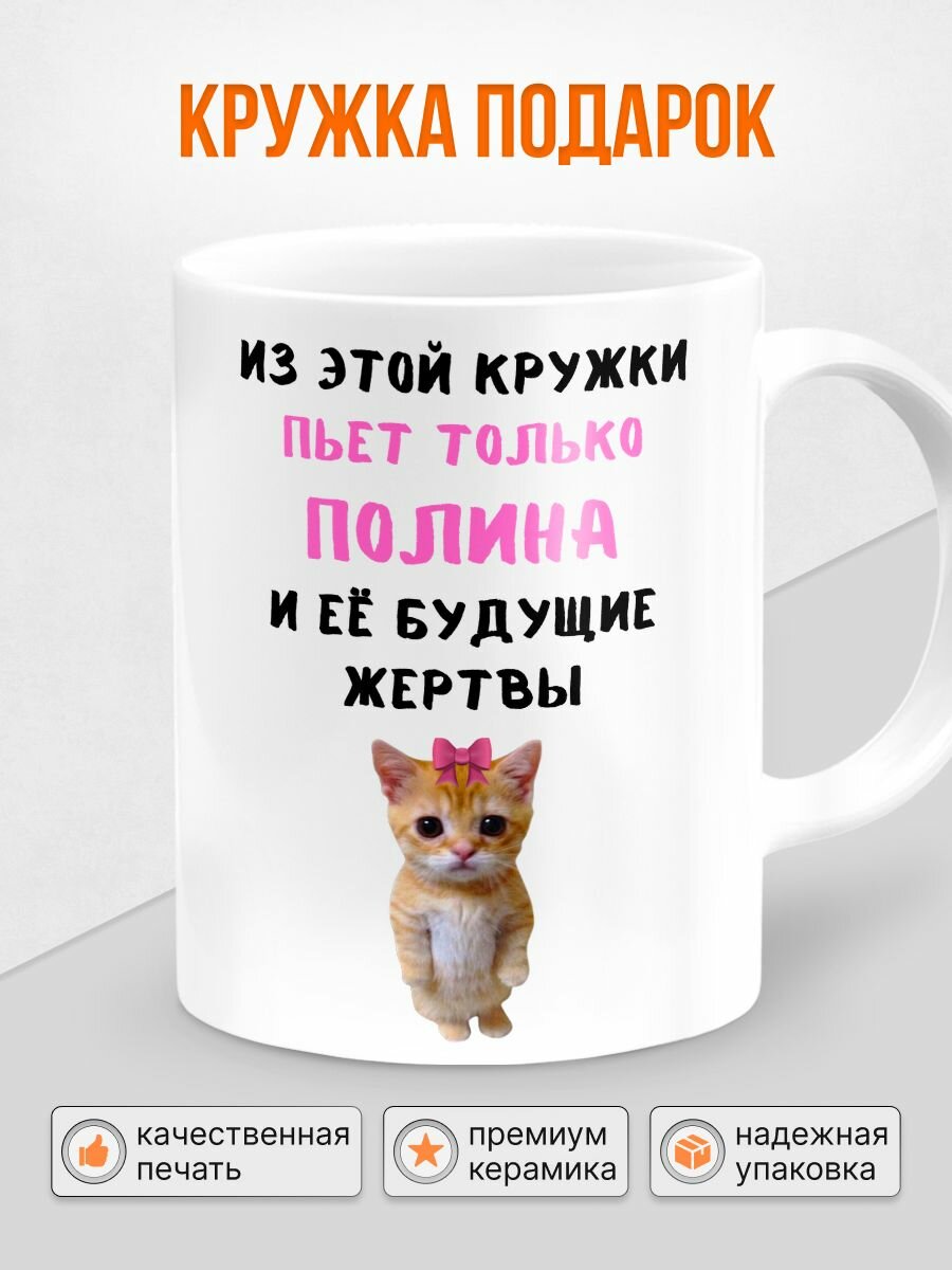 Кружка с приколом с котиком с именем Полина, 330 мл, 1 шт.
