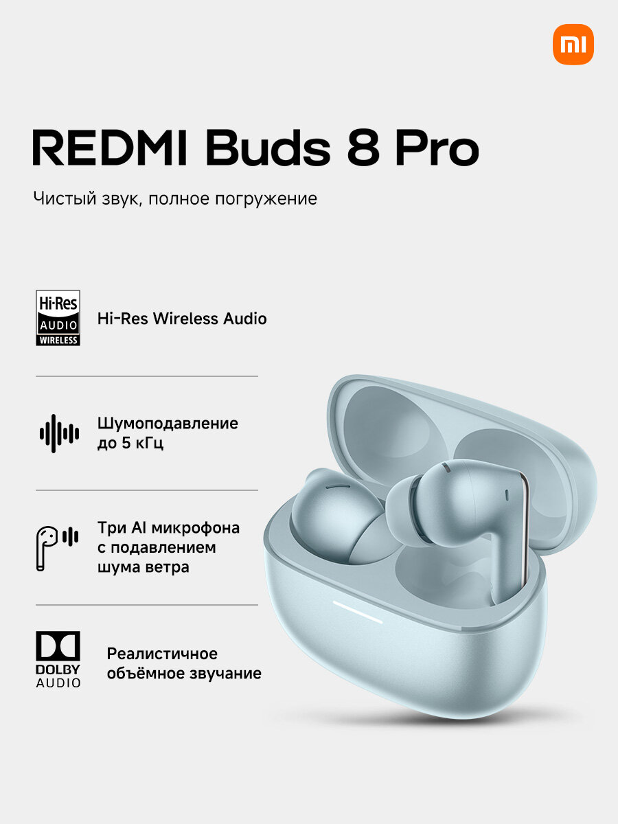 Беспроводные наушники REDMI Buds 8 Pro Glacier Blue, активное шумоподавление, голубой