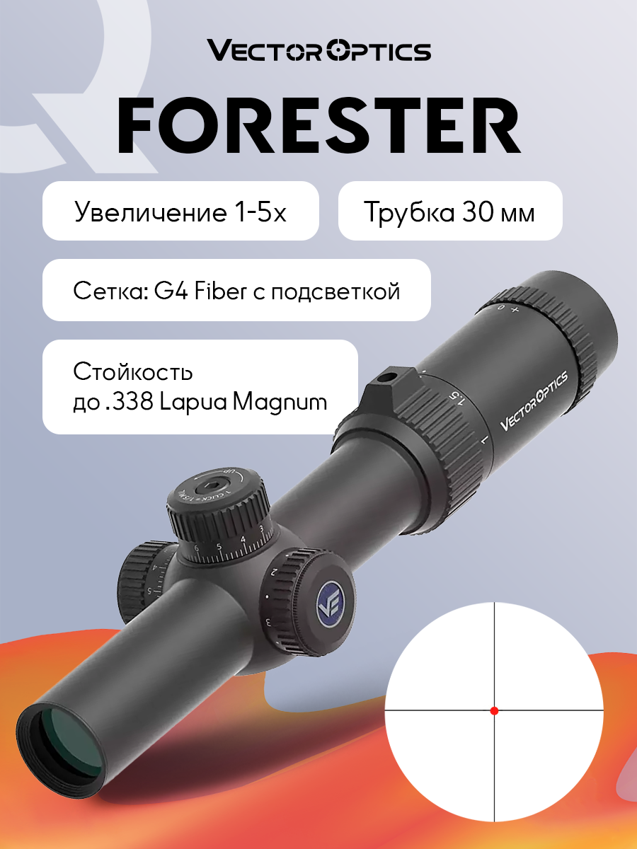 Оптический прицел Vector Optics Forester 1-5x24 LPVO с подсветкой красной