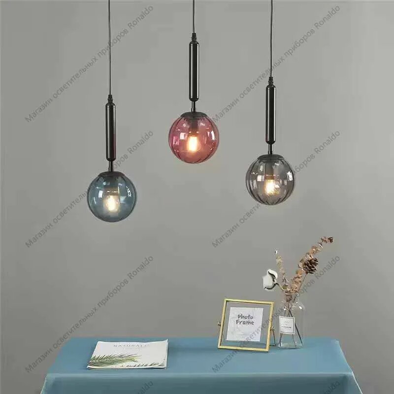 Ronaldo lighting Подвесная люстра E27 12 Вт со стеклянным плафоном для гостиной, регулируемая, синяя — фото 1