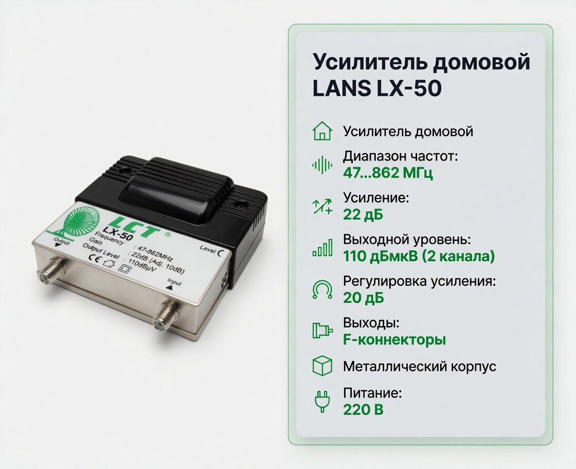 Усилитель сигнала LANS LX-50 для усиления телевизионного сигнала (МВ, ДМВ).