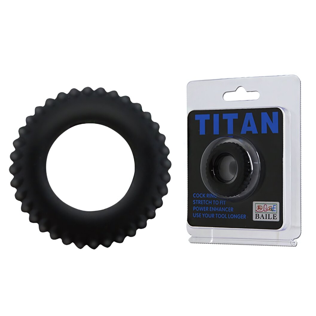 Кольцо эрекционное "Titan" Baile BI-210144, черный матовый силикон, рельефная поверхность для стимуляции